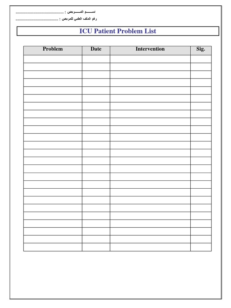ICU Patient Problem List: Sig. Intervention Date Problem | PDF