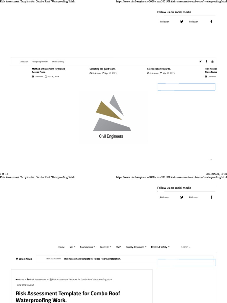 Risk Assessment Template For Combo Roof Waterproofing Work. | PDF ...