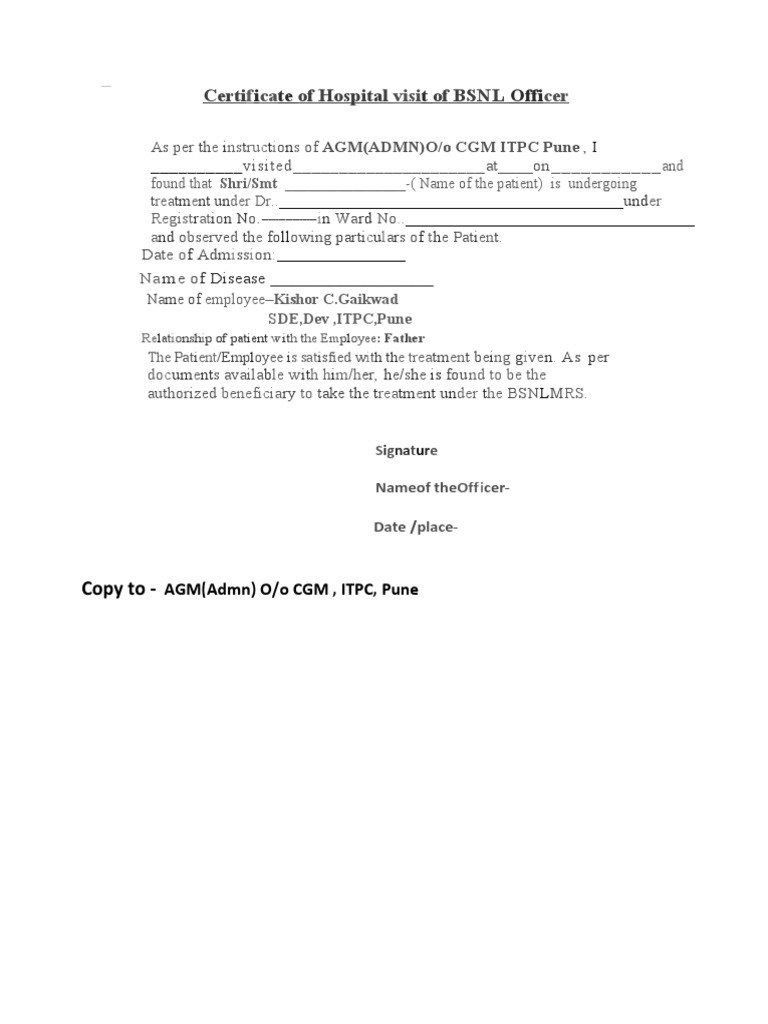 Hospital Visit Certificate Format | PDF