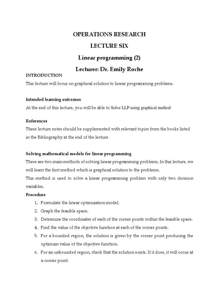 Operations Research - Lecture 6 - Linear Programming | Download Free ... Operations Research - Lecture 6 - Linear Programming | Download Free ...