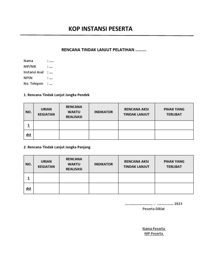 Format RTL Jangka Pendek Dan Jangka Panjang | PDF