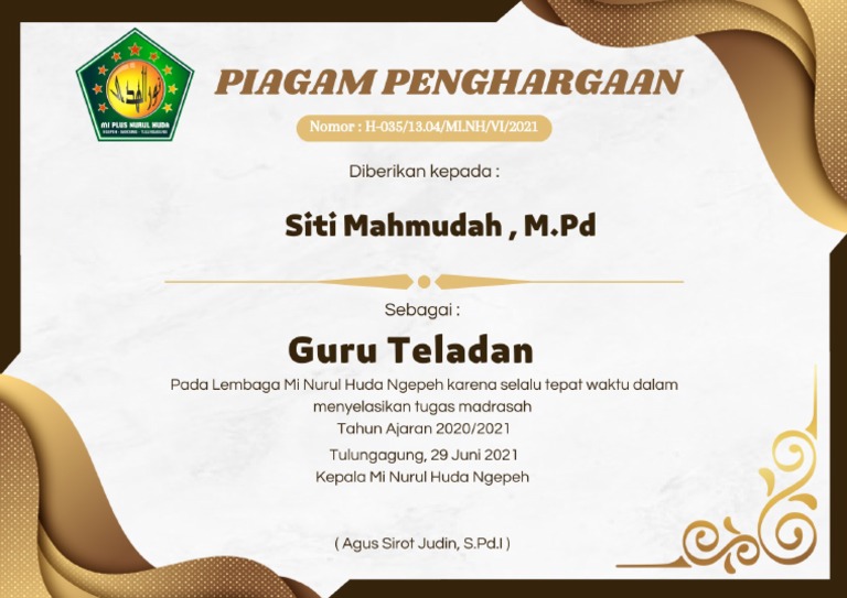 Contoh Piagam Penghargaan | PDF