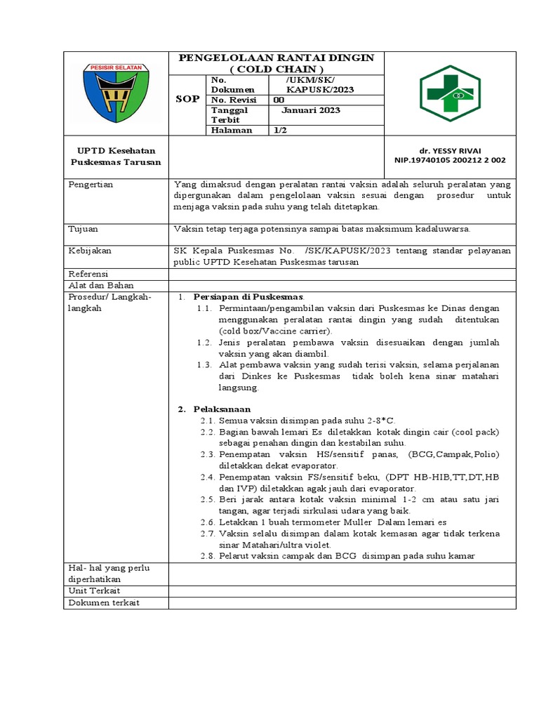 Sop Cold Chain | PDF