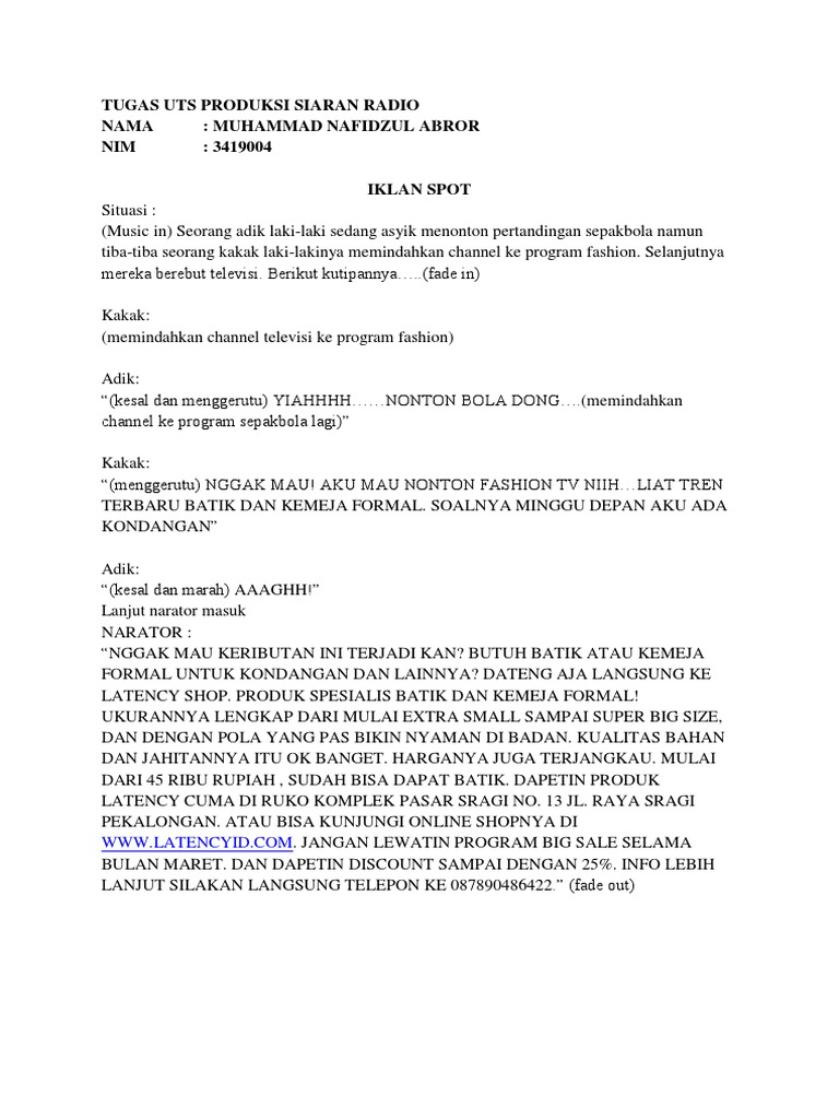 Contoh Naskah Siaran Radio Kreatif | PDF