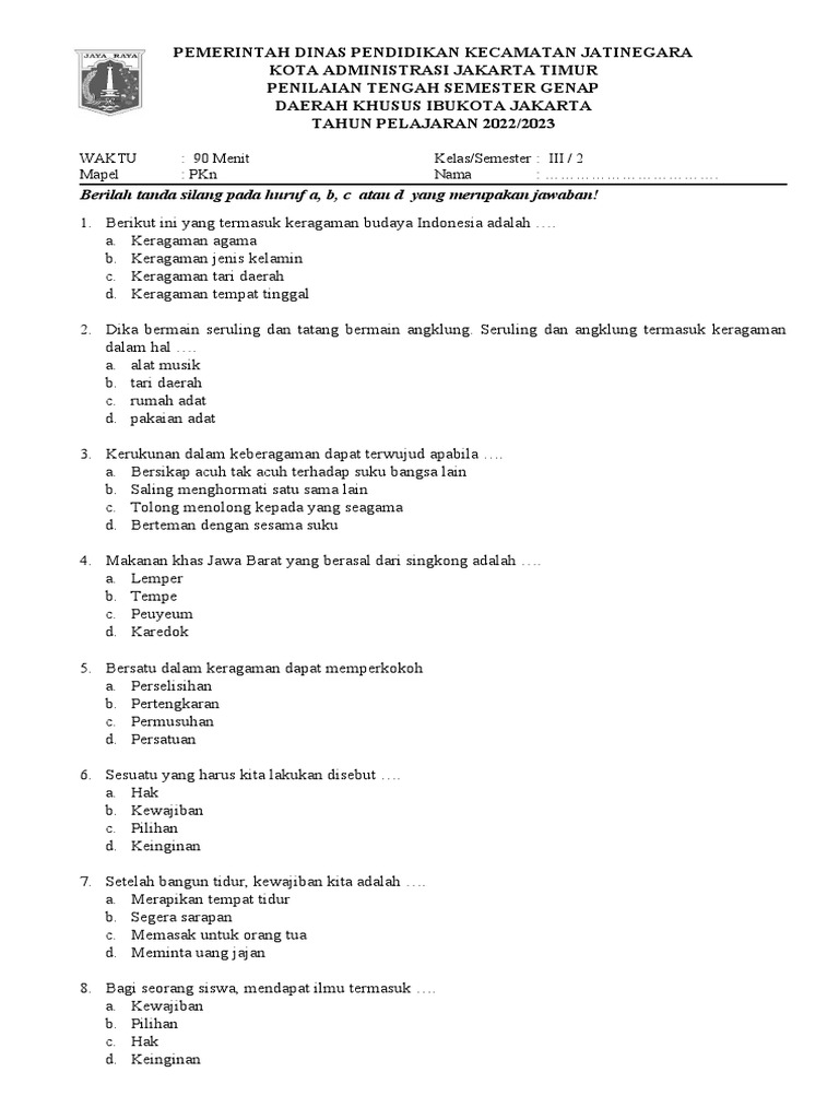 SOAL PTS TEMA 5 KELAS 3 - PKN | PDF
