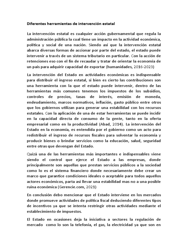 Diferentes Herramientas de Intervención Estatal | PDF