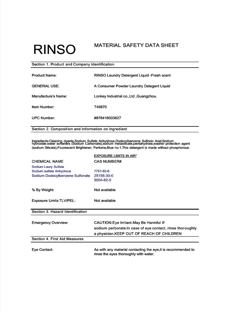 MSDS - Rinso Bubuk | PDF | Sodium | Detergent