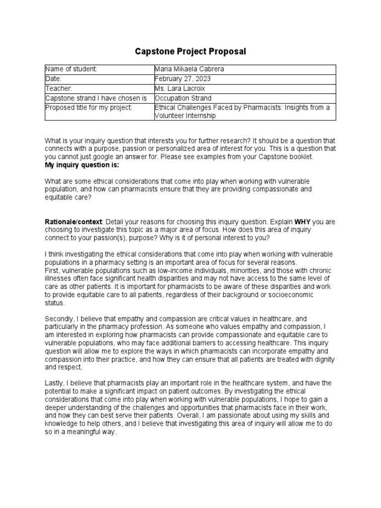 good copy capstone proposal | PDF | Pharmacy | Mentorship