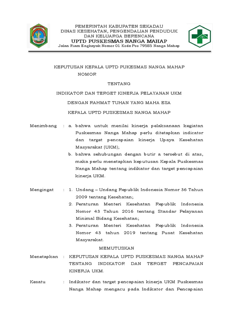 Indikator Kinerja UKM Puskesmas Nanga Mahap | PDF