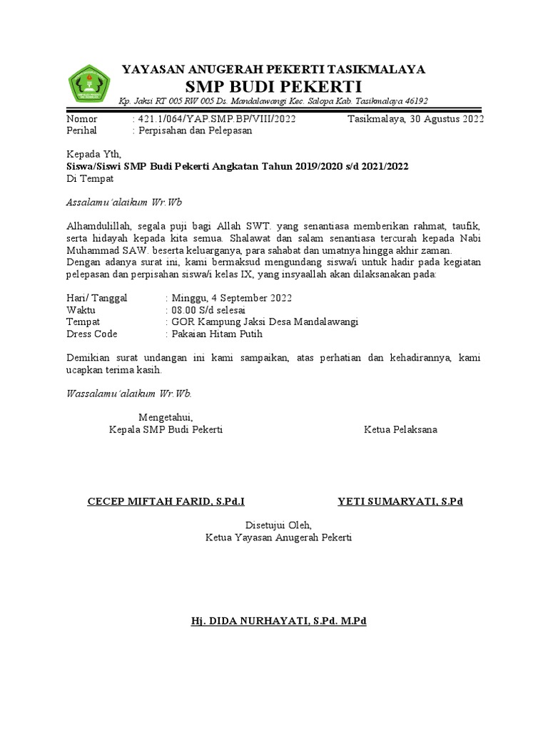 Surat Undangan Perpisahan | PDF