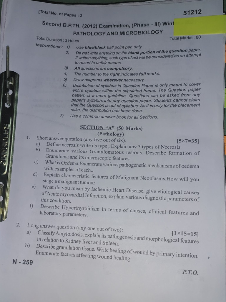 2nd Year Pathology and Microbiology Papers | PDF