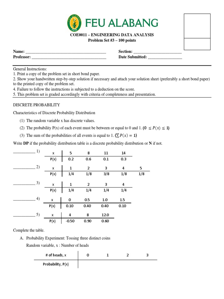COE0011 ProbSet #3 | PDF | Probability Distribution | Normal Distribution