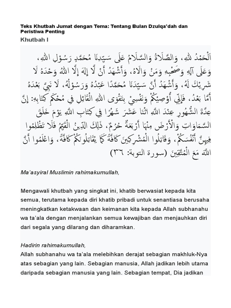 Teks Khutbah Jumat Dengan Tema Tentang Bulan Dzulqa'Dah Dan Peristiwa ...