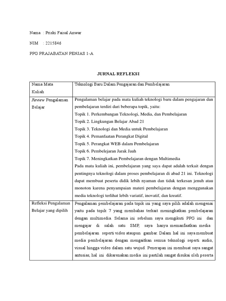Jurnal Refleksi - Priski Faisal A - Teknologi Baru Dalam Pengajaran Dan Pembelajaran | PDF