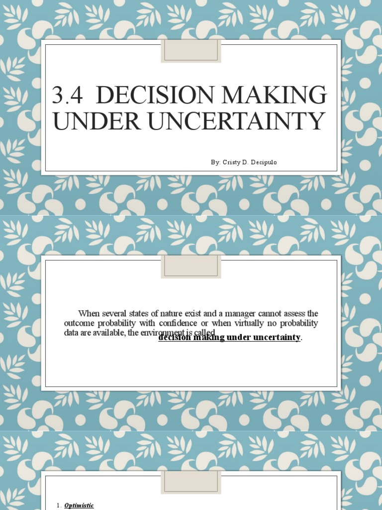 Decision Making Under Uncertainty | PDF