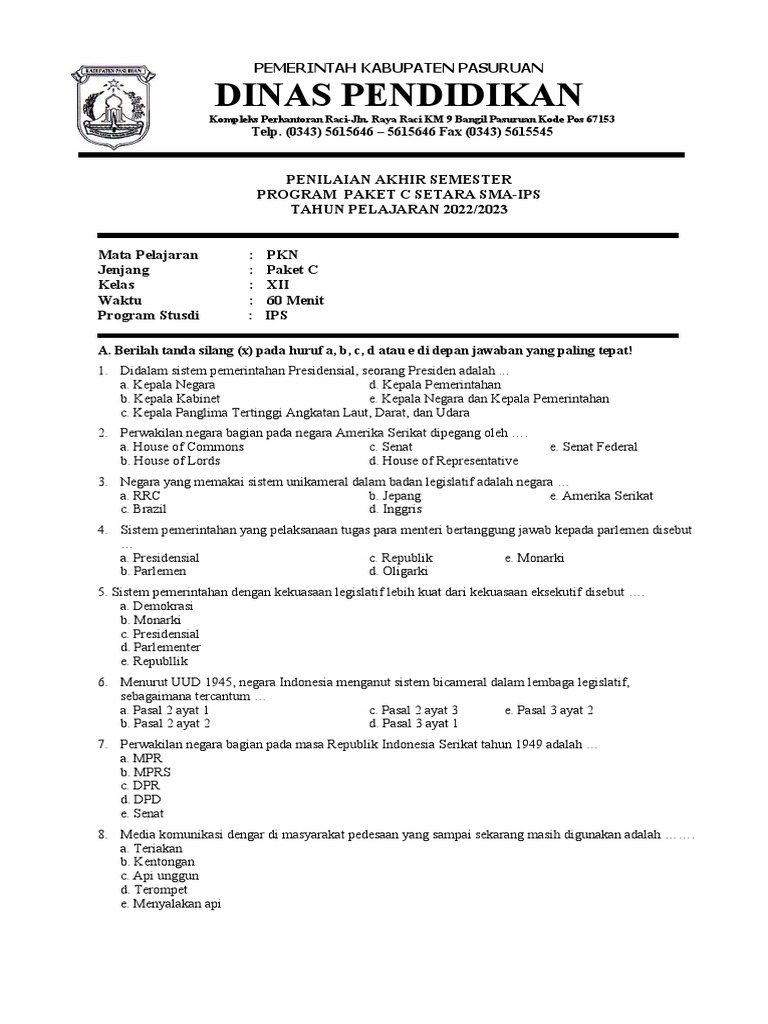 Soal PAS PKN Kelas XII | PDF