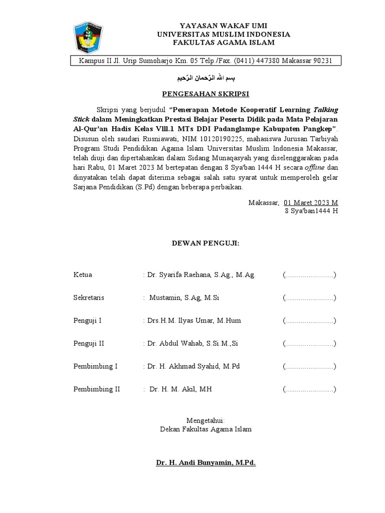 Lembar Pengesahan Skripsi | PDF