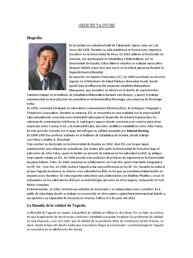 Genichi Taguchi: Innovador en Calidad | PDF