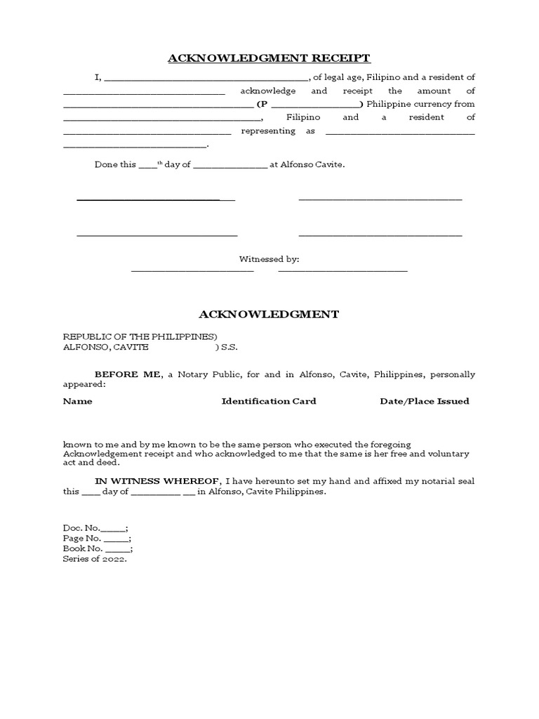 Acknowledgment Receipt Template Philippines | PDF