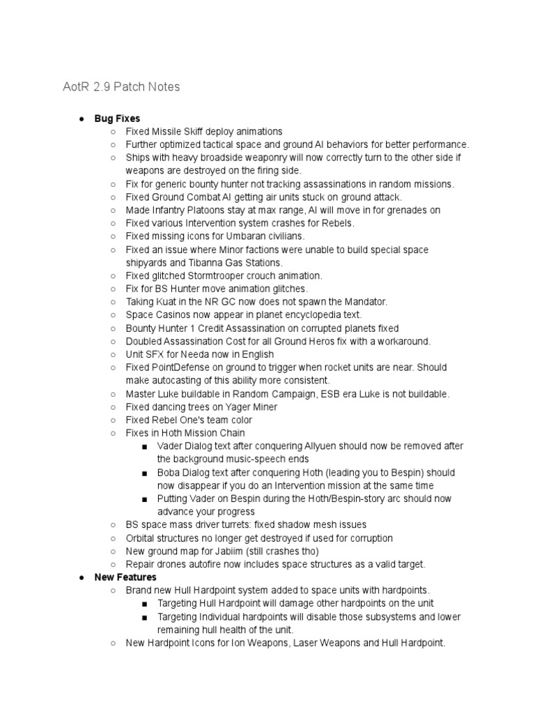 AotR 2.9 Patch Notes | PDF | Aircraft Carrier | Missile
