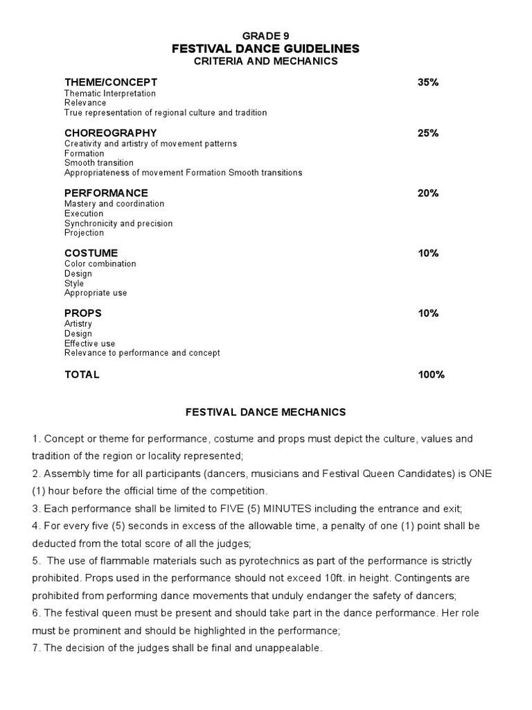 G9 FESTIVAL DANCE Mechanics and Criteria by ADB | PDF