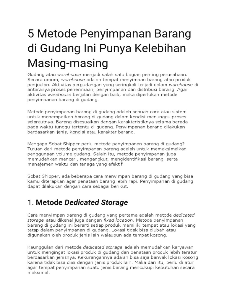5 Metode Penyimpanan Barang Di Gudang Ini Punya Kelebihan Masing | PDF