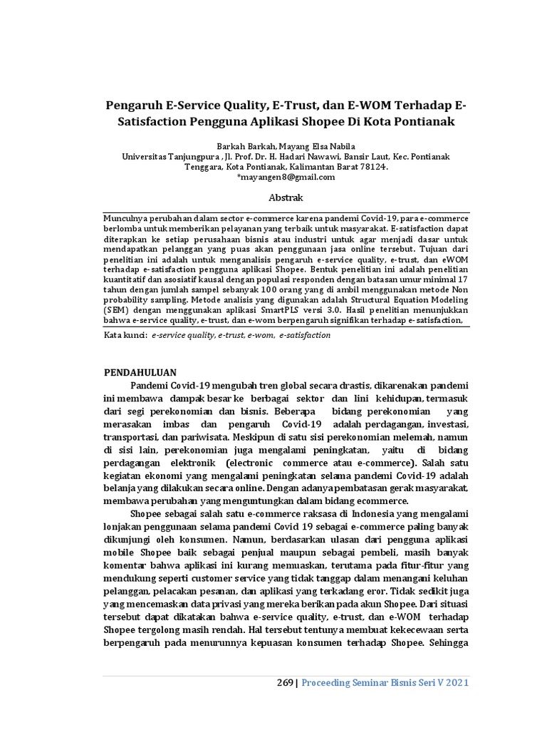 Pengaruh E-Service Quality, E-Trust, Dan E-WOM Terhadap E | PDF