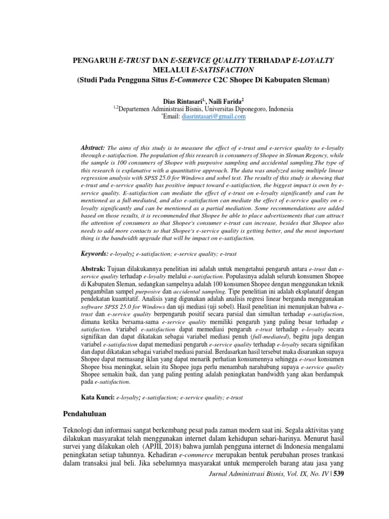 Pengaruh E-Trust Dan E-Service Quality Terhadap E-Loyalty Melalui E-Satisfaction (Studi Pada ...