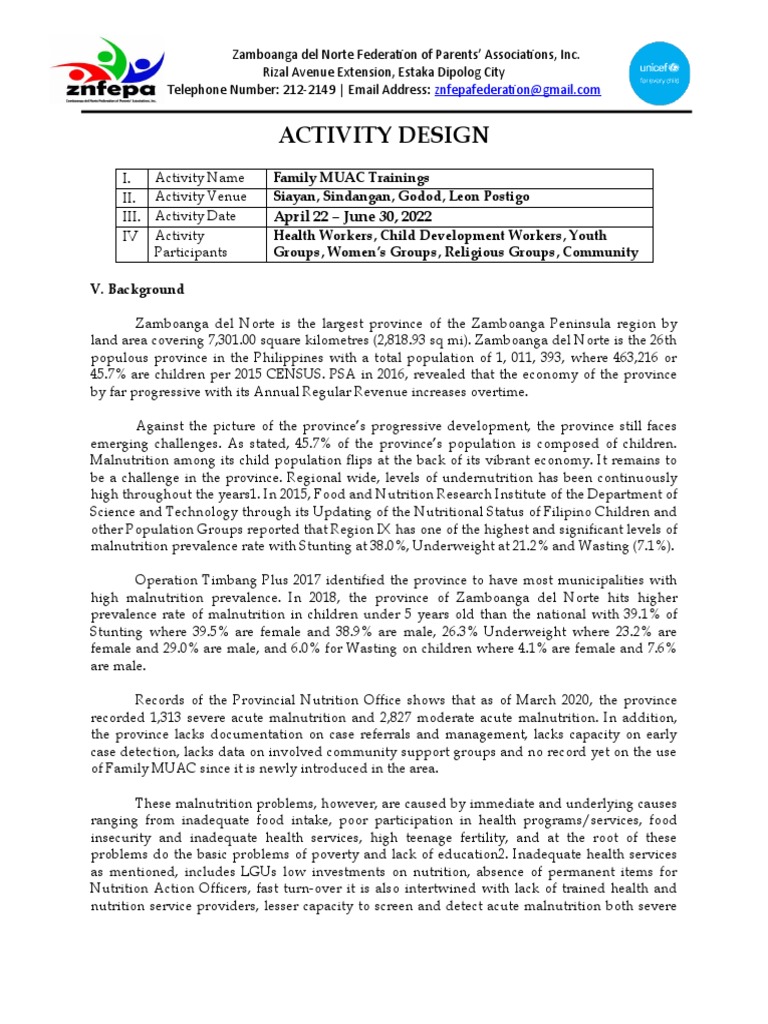 Training Activity Design General | PDF | Malnutrition | Human Nutrition