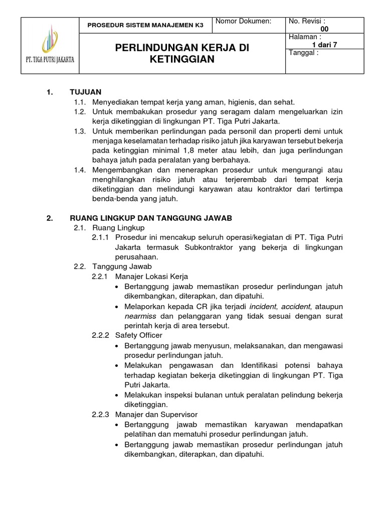 Prosedur Kerja di Ketinggian | PDF