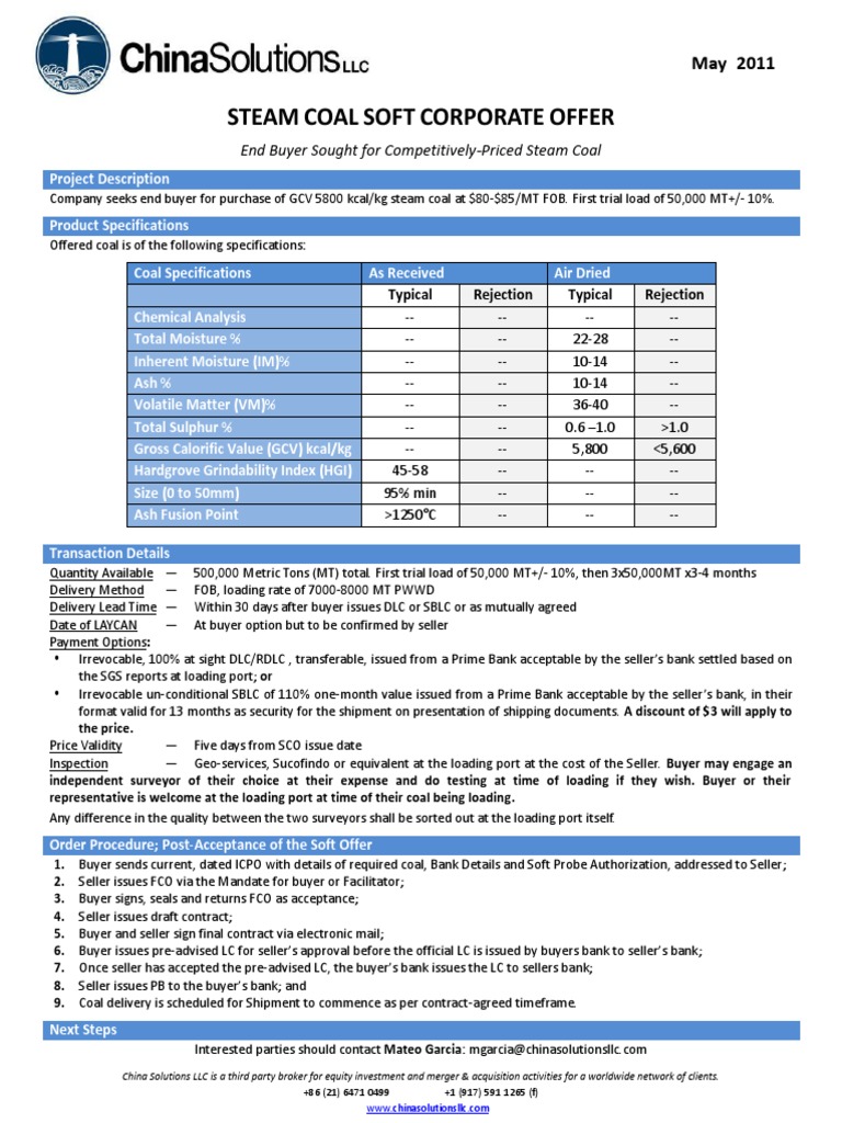 Contoh FCO Steam Coal | PDF | Letter Of Credit | Sales
