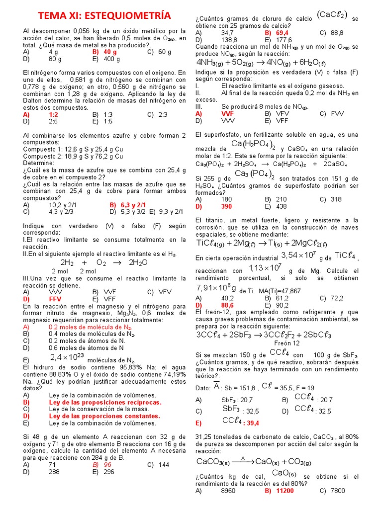 Adicional Tema Ix Estequiometria | PDF | Combustión | Oxígeno