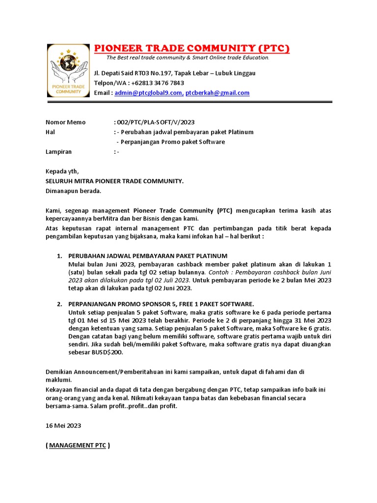 Surat Edaran PTC - 2 | PDF