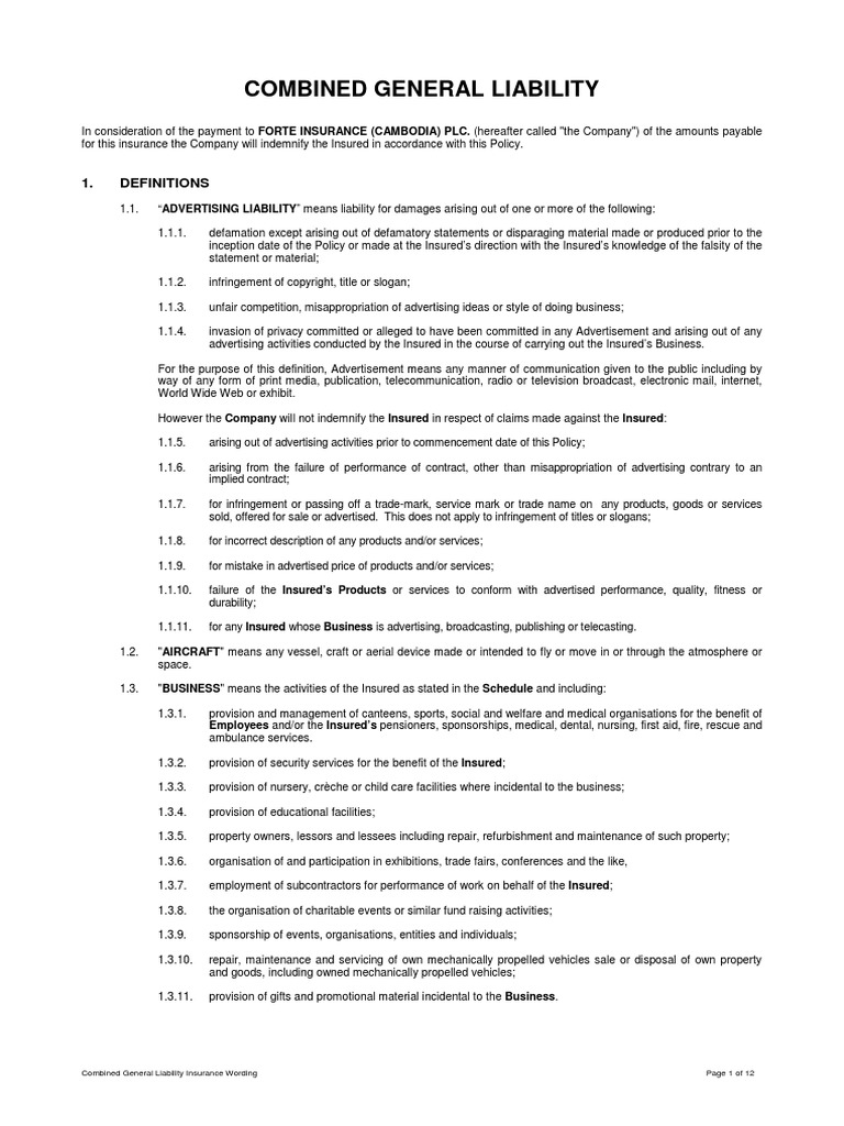 Forte-QBE - Combined General Liability Insurance Wording (VN PLBCGL003 ...