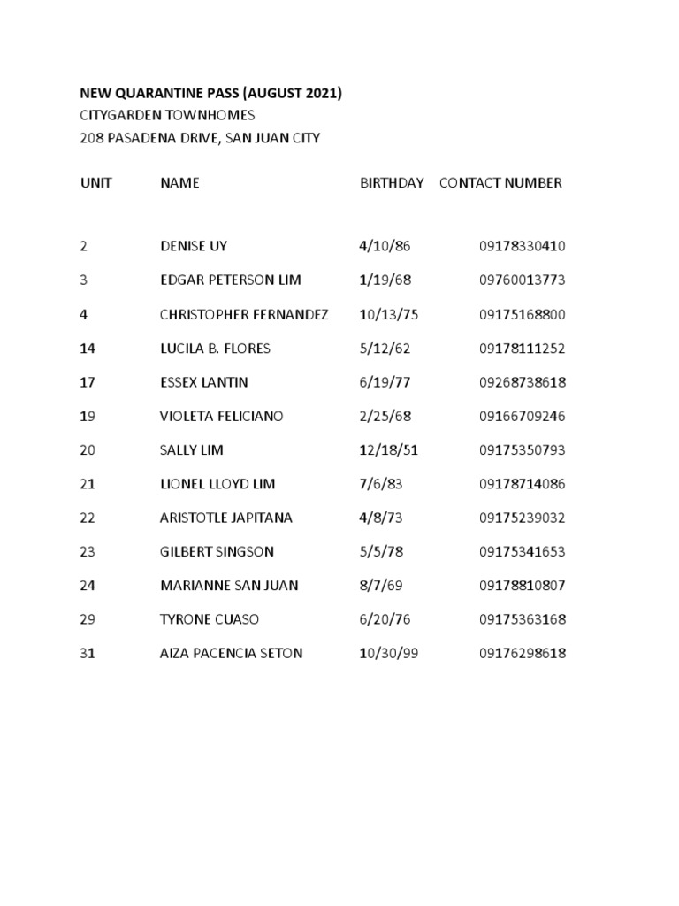 New Quarantine Pass | PDF
