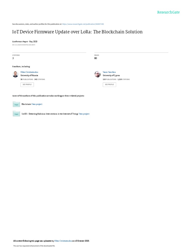 Anastasiou2020 Iot Device Firmware Update Over Lora The Blockchain Solution Pdf Internet 1095