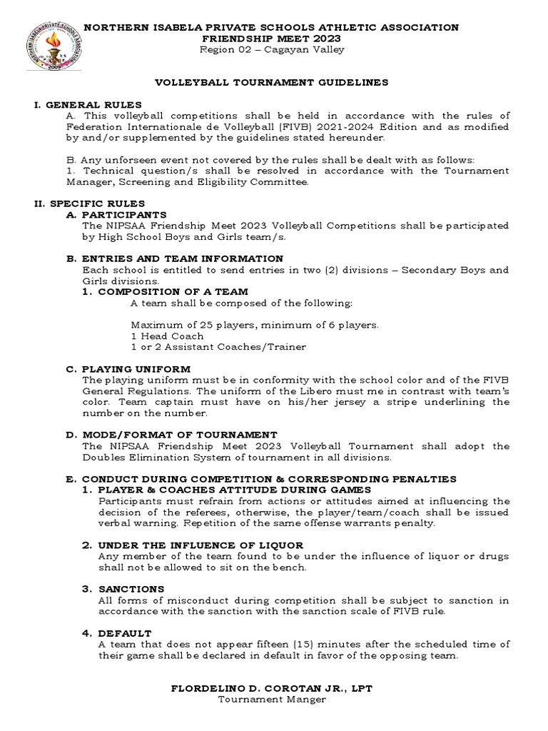 NIPSAA 2023 Volleyball Tournament Rules | PDF | Volleyball | Sports