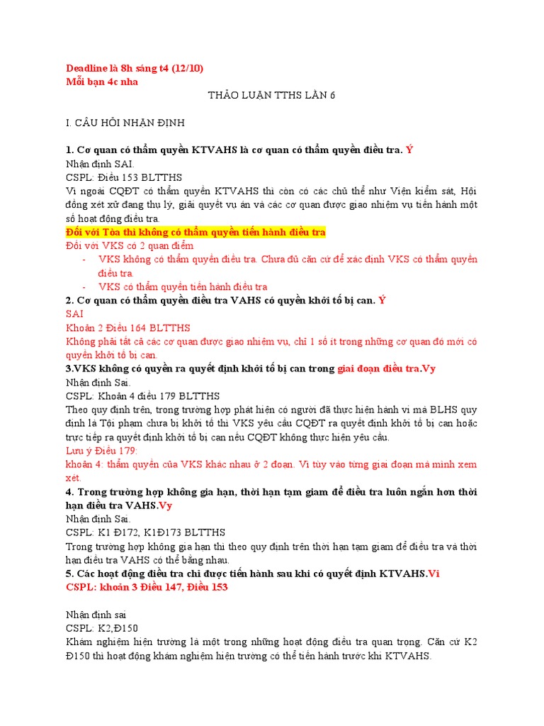 THẢO LUẬN TTHS LẦN 6 | PDF