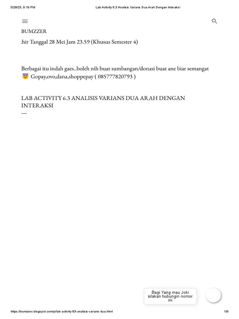 Lab Activity 6.3 Analisis Varians Dua Arah Dengan Interaksi | PDF Lab Activity 6.3 Analisis Varians Dua Arah Dengan Interaksi | PDF