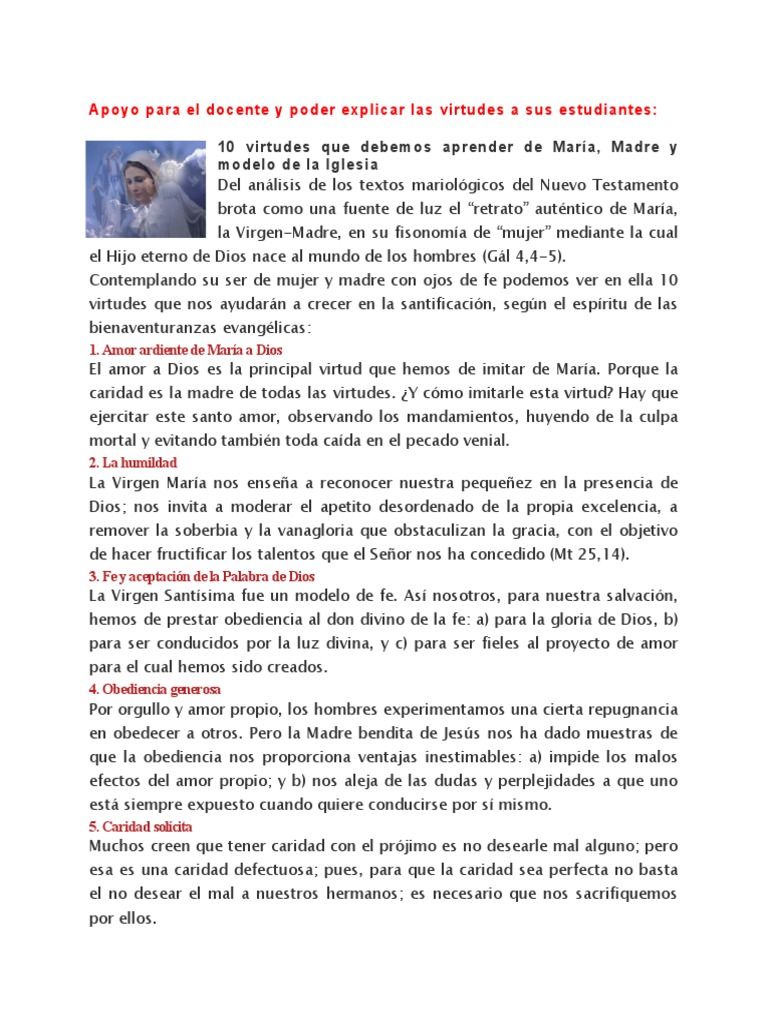 10 Virtudes Que Debemos Aprender de María | PDF | María, madre de Jesús ...