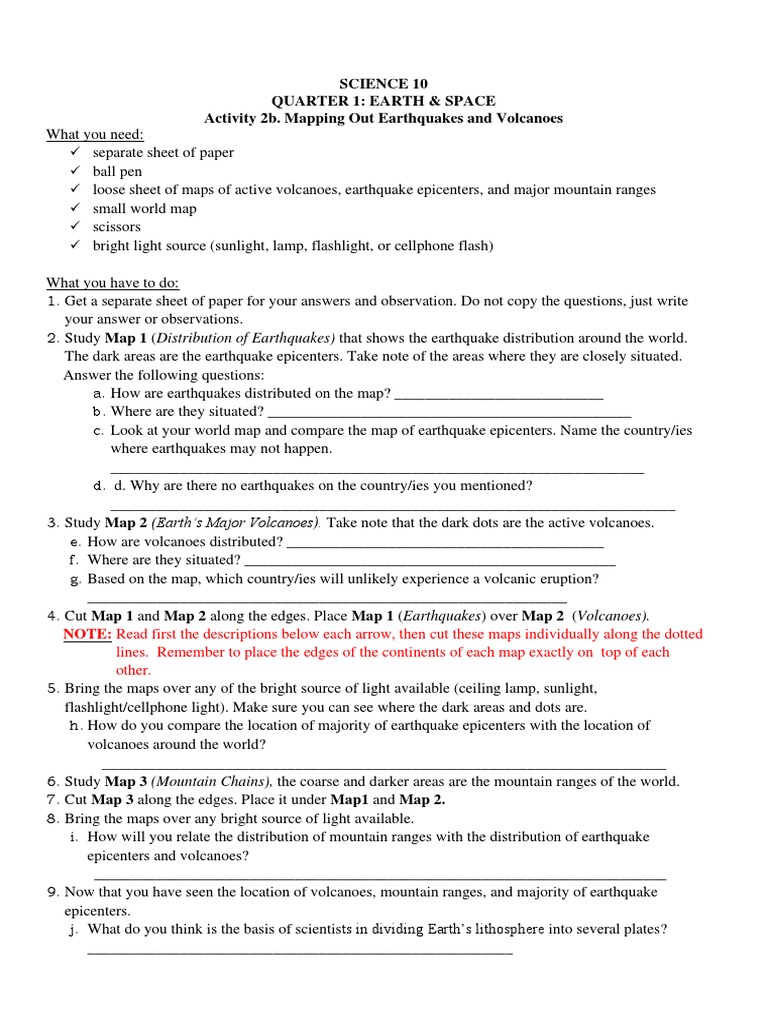 Activity 2b. Mapping Out Earthquakes and Volcanoes | PDF | Volcano ...
