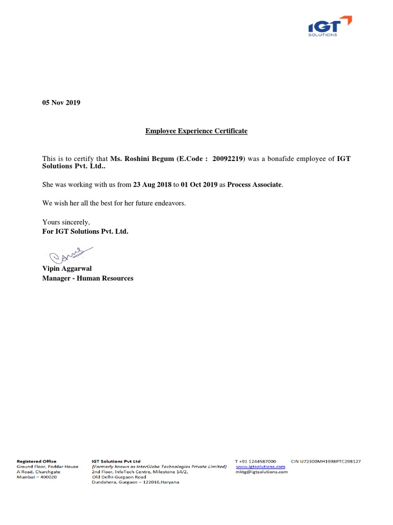 Experience Letter 23 | PDF