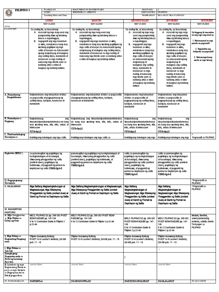 QT4 Week 3 Filipino 2DLL | PDF
