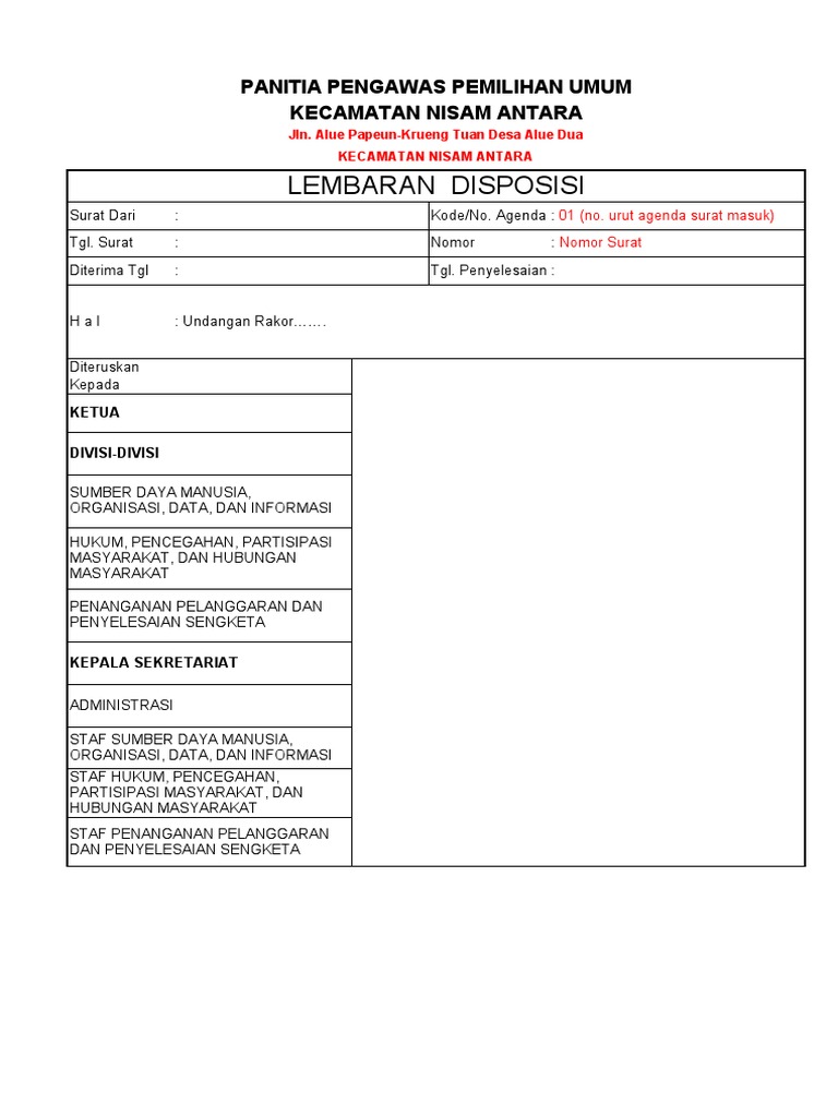 Lembar Disposisi Surat | PDF