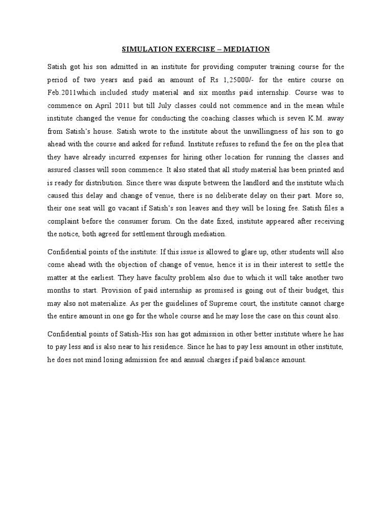Mediation Simulation Exercise Overview | PDF | Mediation