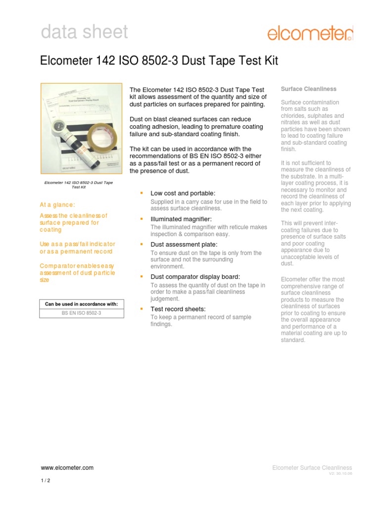 Data Sheet: Elcometer 142 ISO 8502-3 Dust Tape Test Kit | PDF | Manmade ...