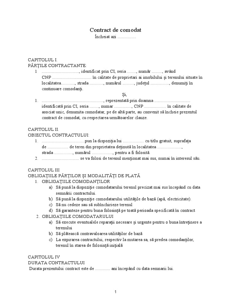 Contract de Comodat | PDF