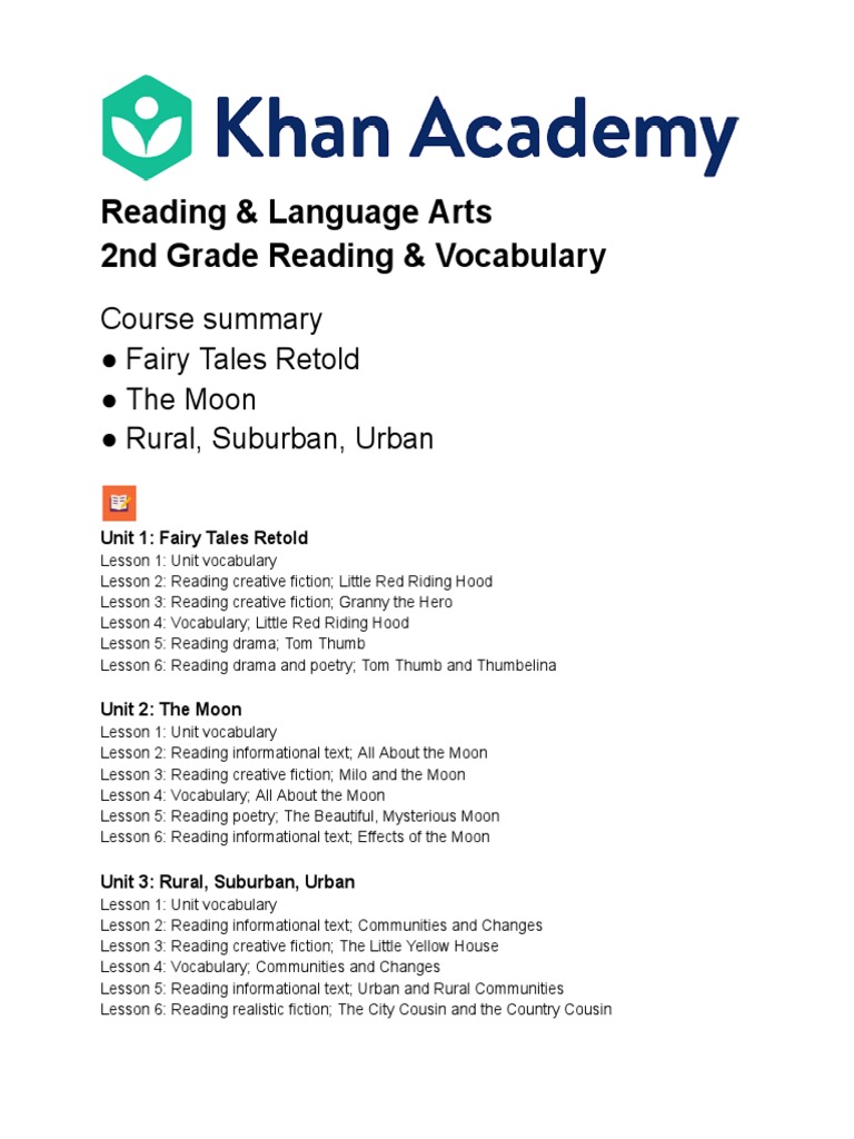 Khan Academy - Grade 2 - Reading & Language Art | PDF | Little Red ...
