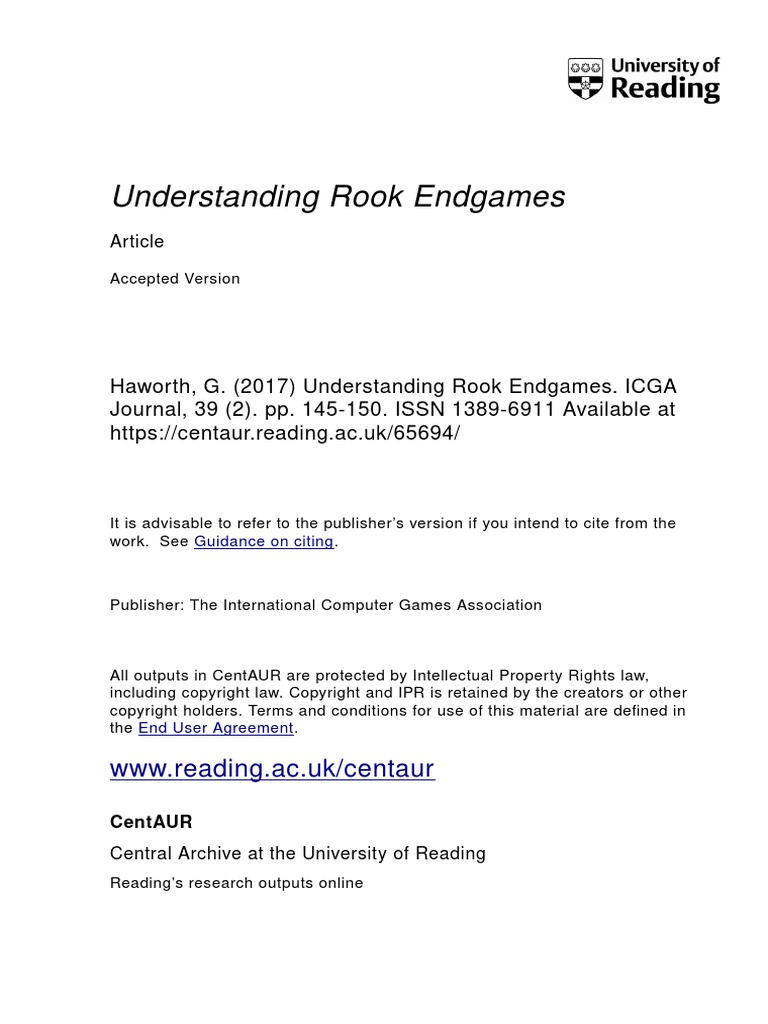 Understanding Rook Endgames: WWW - Reading.ac - Uk/centaur | PDF | Abstract Strategy Games ...