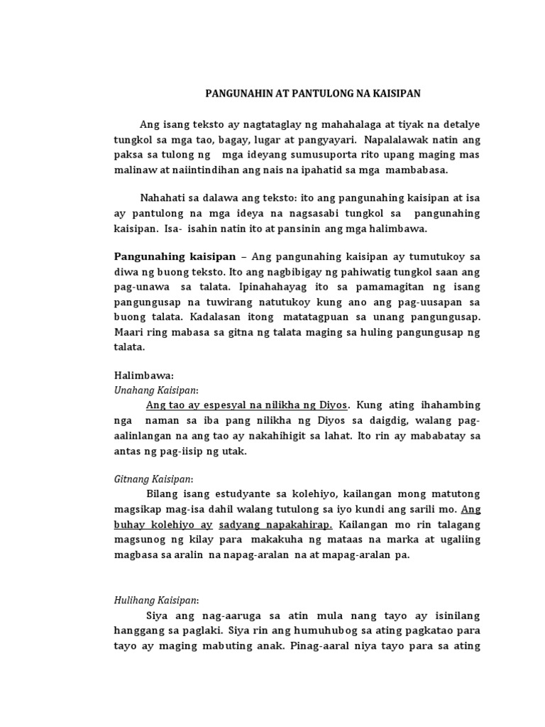 Pangunahin at pantulong na kaisipan IMs | PDF